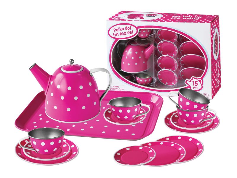 Tea Set - Tin - Pink & White Polka Dot – Curly Tree